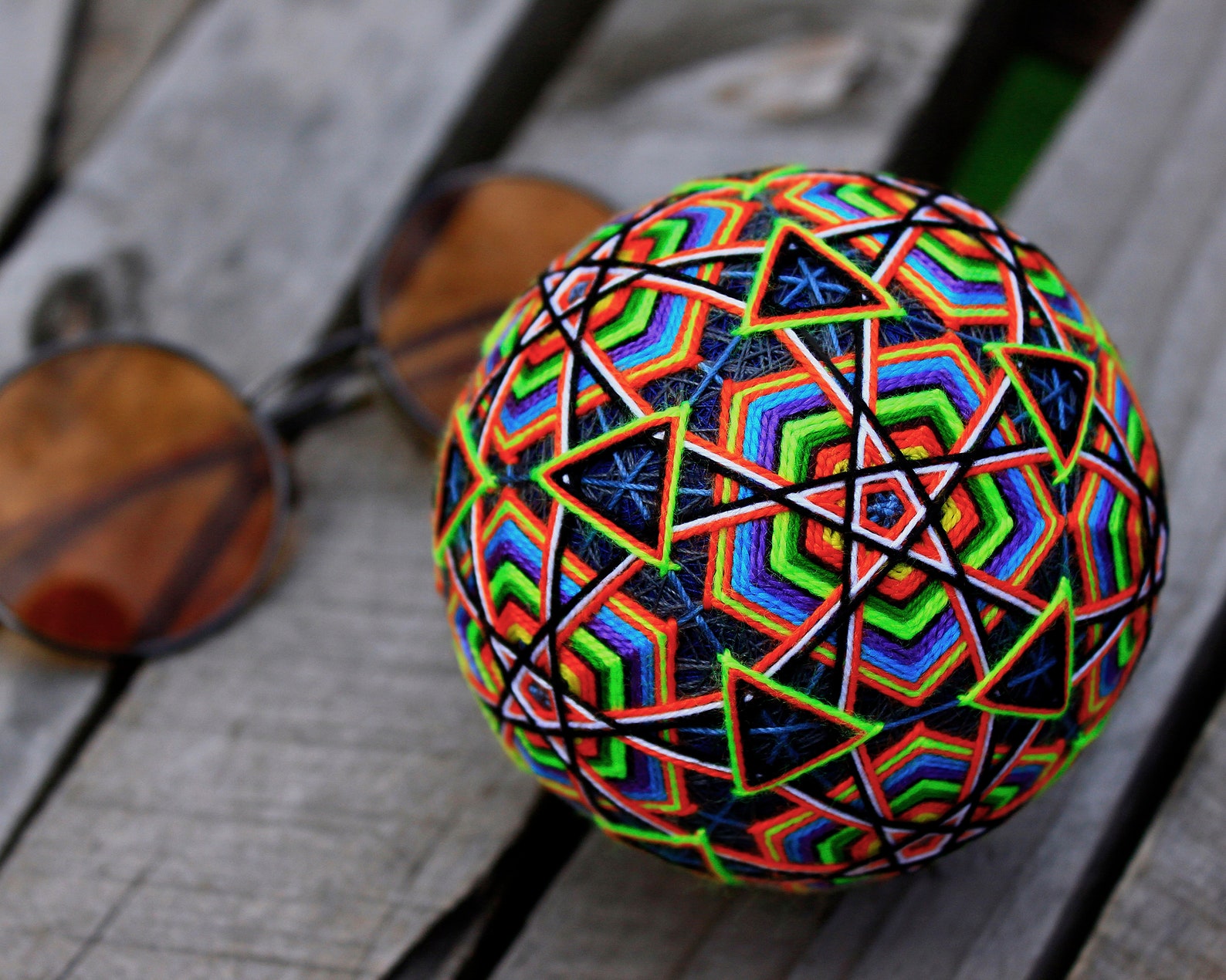 Temari Ball Luck Talisman "smile" - Glowing in UV Embroidered Thread ...