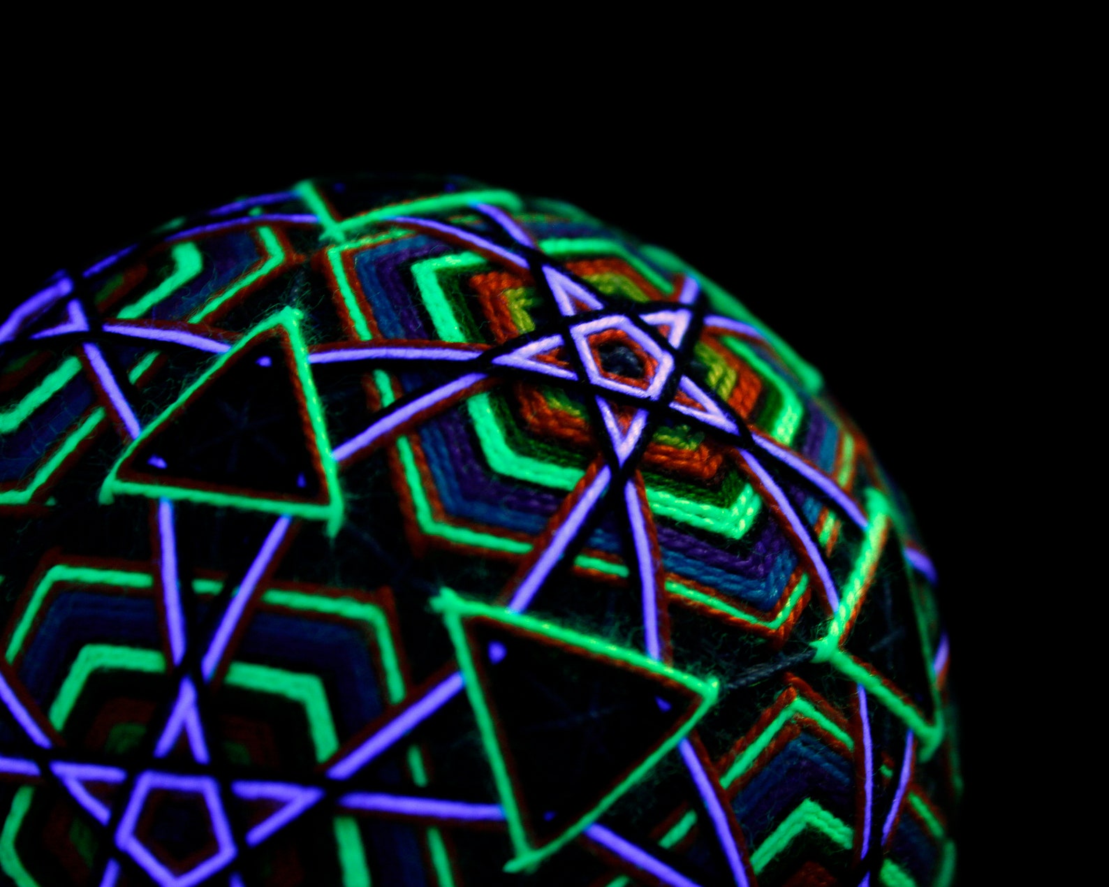 Temari Ball Luck Talisman "smile" - Glowing in UV Embroidered Thread ...