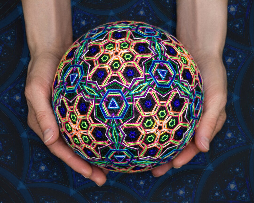 Mandala Temari Ball "free Spirit" Glowing in UV Energy Artifact - Desk ...