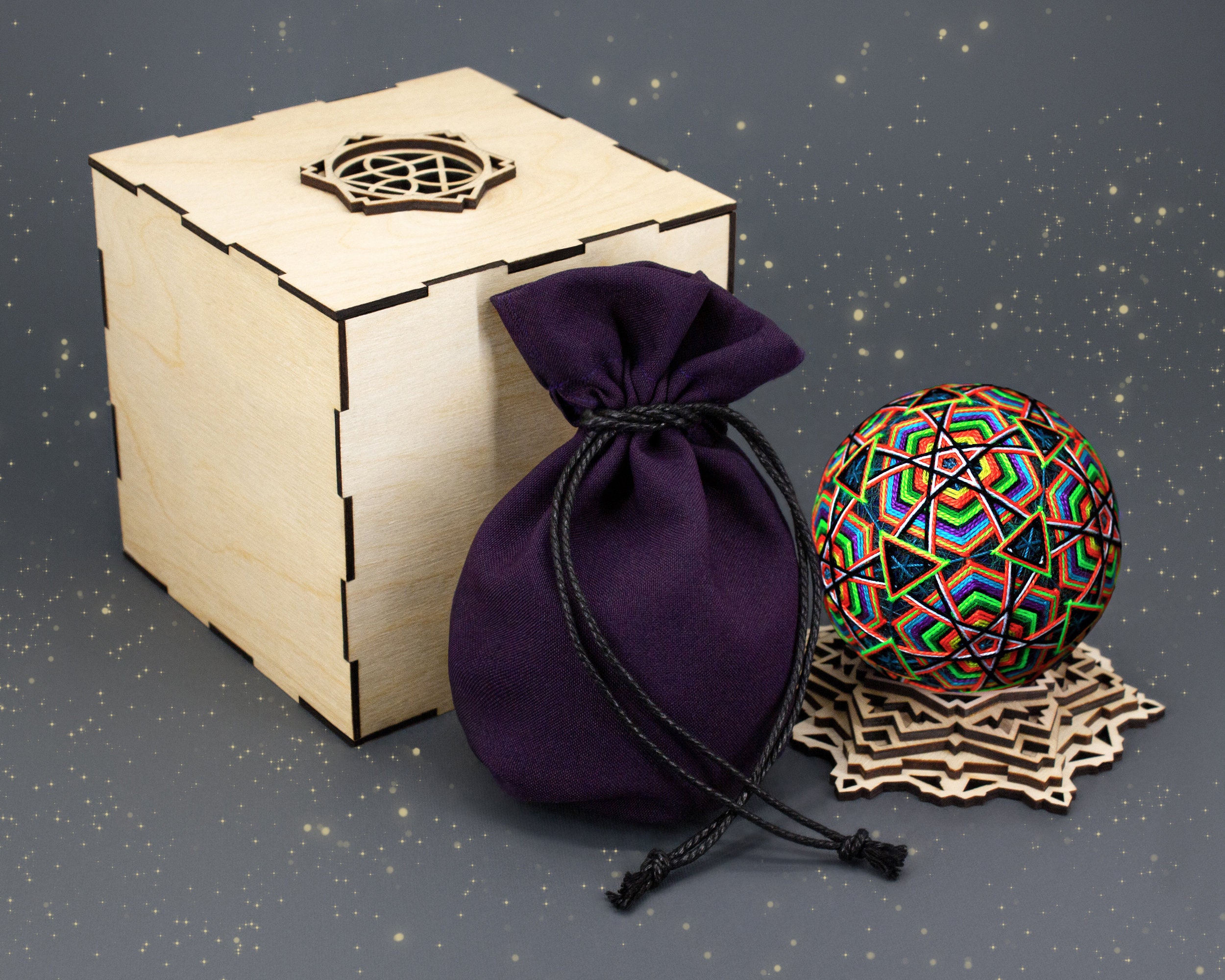 Temari Ball Luck Talisman "smile" - Glowing in UV Embroidered Thread ...
