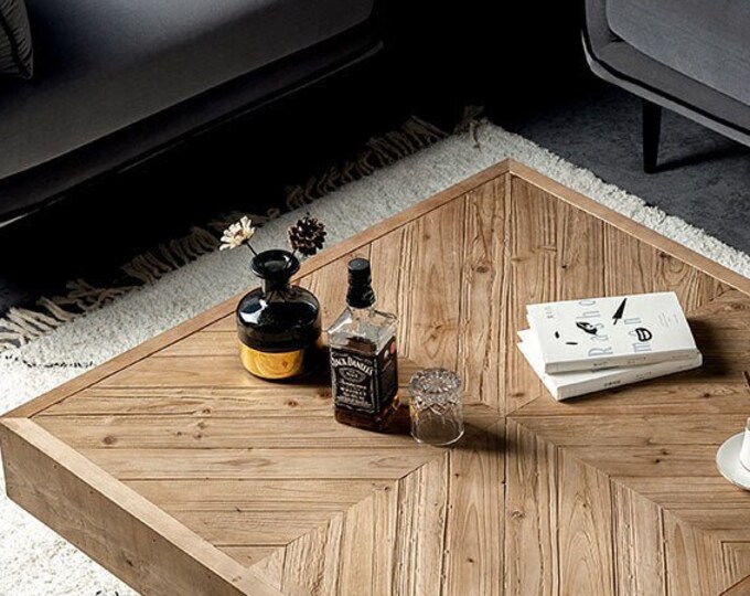 Reclaimed Wood Coffee Table, Rustic Coffee Table, Herringbone Inlay ...