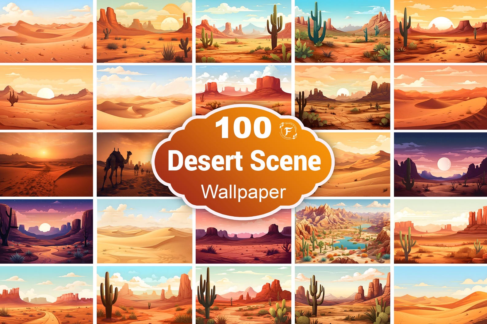 Desert Landscape Wallpaper, Cactus Desert Background, Boho Desert ...