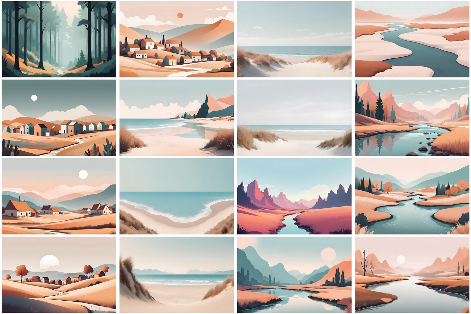 Nature Boho Landscape Illustration Wallpaper, Minimalist Nature Boho ...