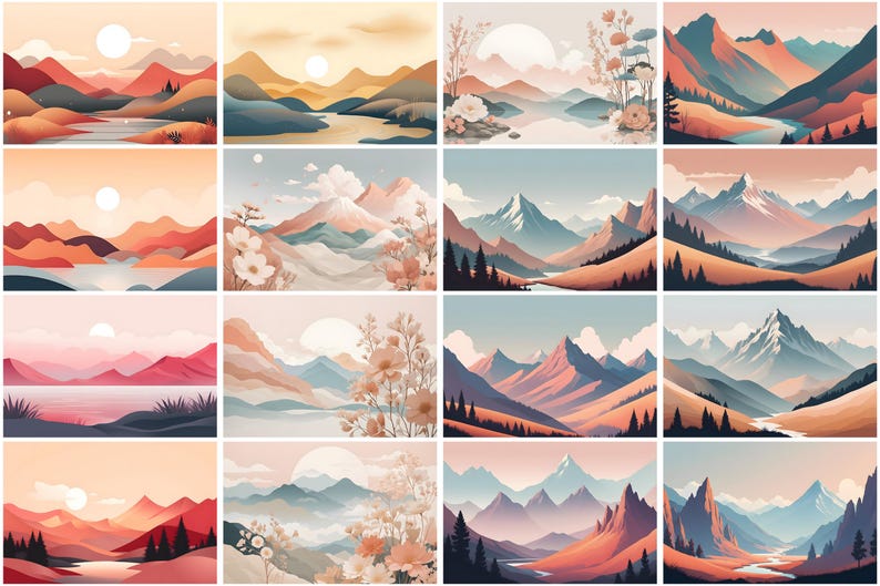 Nature Boho Landscape Illustration Wallpaper, Minimalist Nature Boho ...