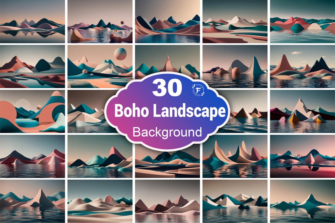 Boho 3D Landscape Wallpaper, Modern Boho Printable Wall Art, Boho ...