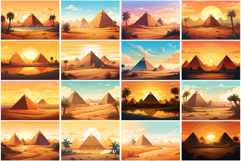 Egyptian Pyramid Wallpaper: Desert Landscape Illustration (JPG Files ...