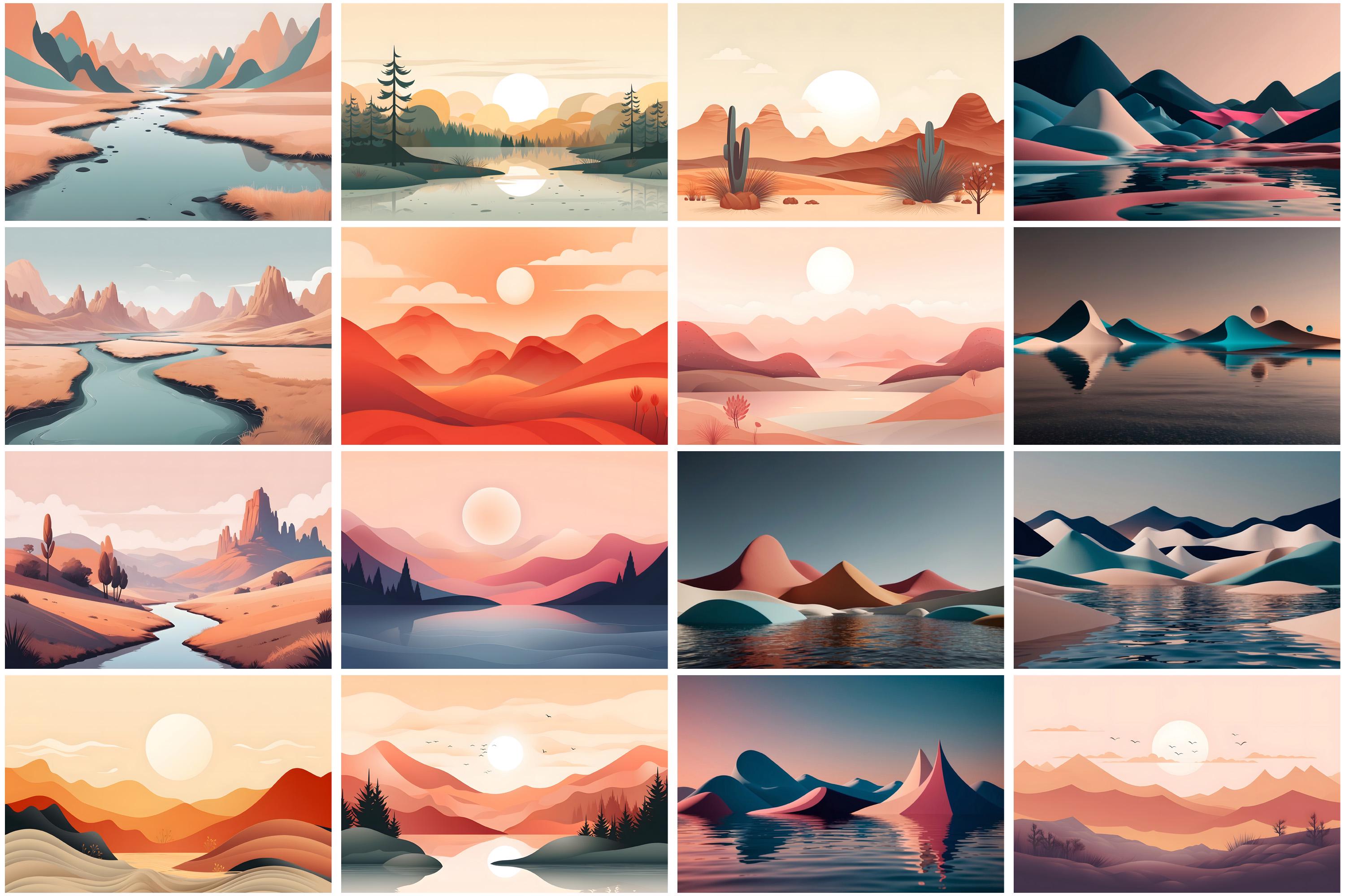 Nature Boho Landscape Illustration Wallpaper, Minimalist Nature Boho ...