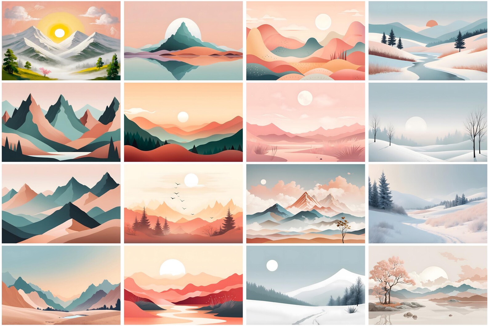 Nature Boho Landscape Illustration Wallpaper, Minimalist Nature Boho ...
