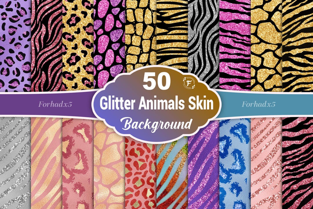 Glitter Animal Print Digital Papers: Shimmering Safari Backgrounds (50 ...
