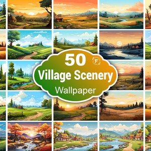 Village Scenery Illustration Wallpaper: 50 JPG Backgrounds (digital ...