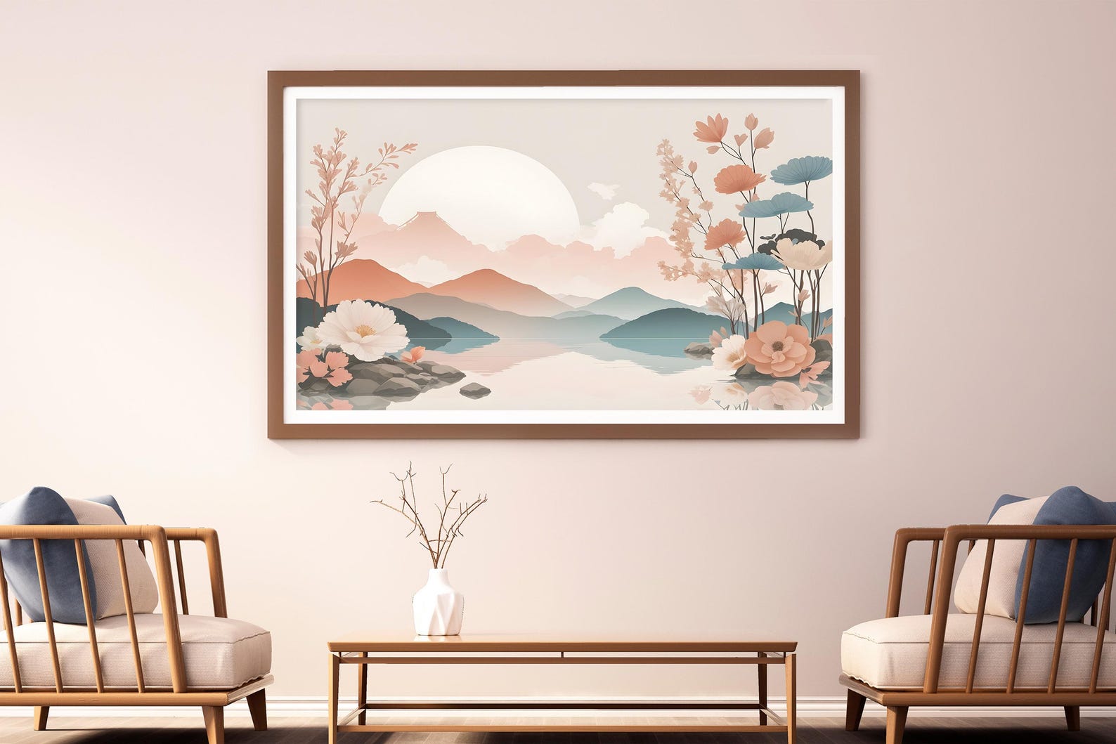 Nature Boho Landscape Illustration Wallpaper, Minimalist Nature Boho ...