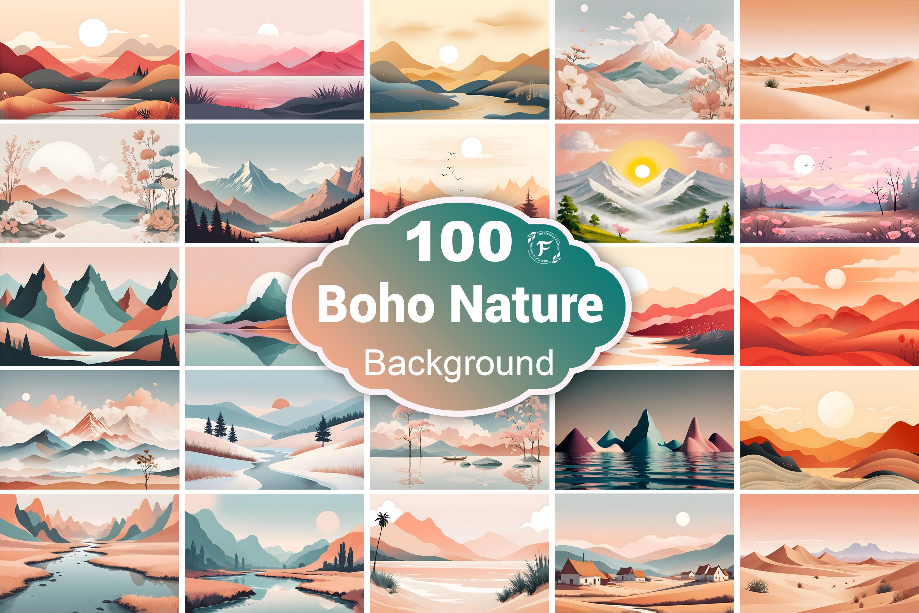 Nature Boho Landscape Illustration Wallpaper, Minimalist Nature Boho ...