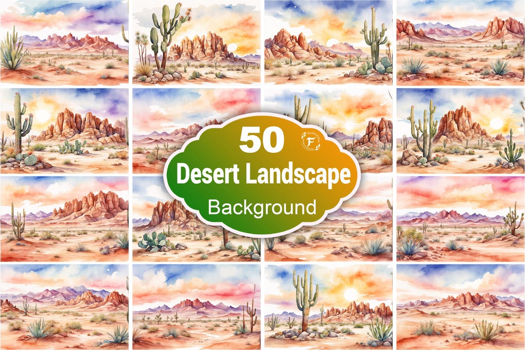 Watercolor Desert Landscape Background, Watercolor Desert Wall Art ...