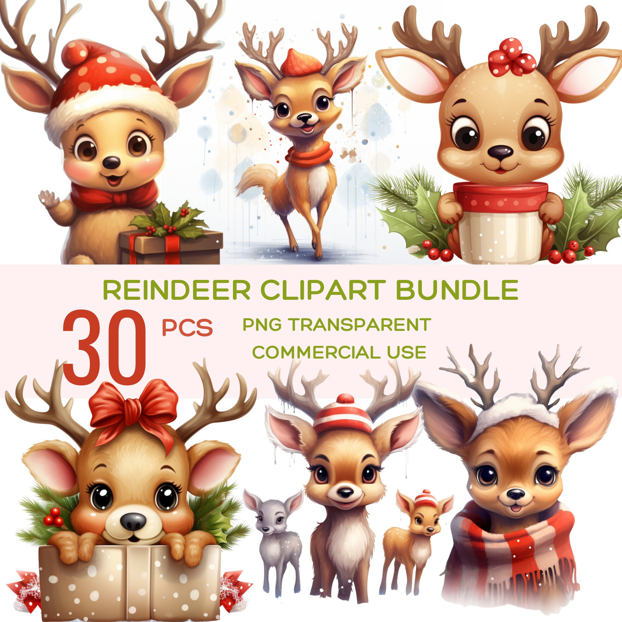 Christmas Reindeer PNG Clipart Bundle Reindeer Png Illustrations Cute ...
