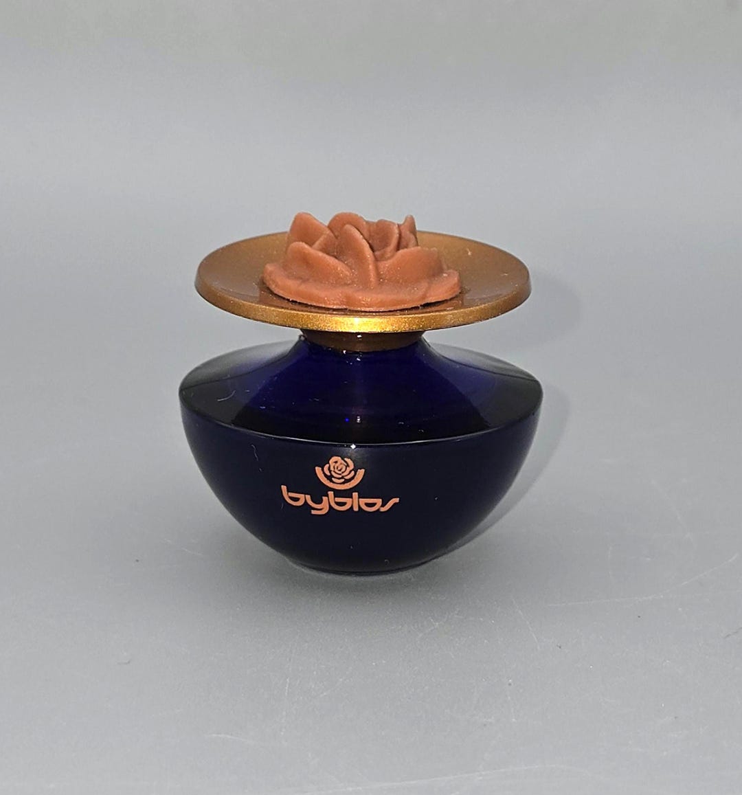 Byblos Mini Perfume Bottle – 1990s Blue Glass Collectible, Rose Top ...