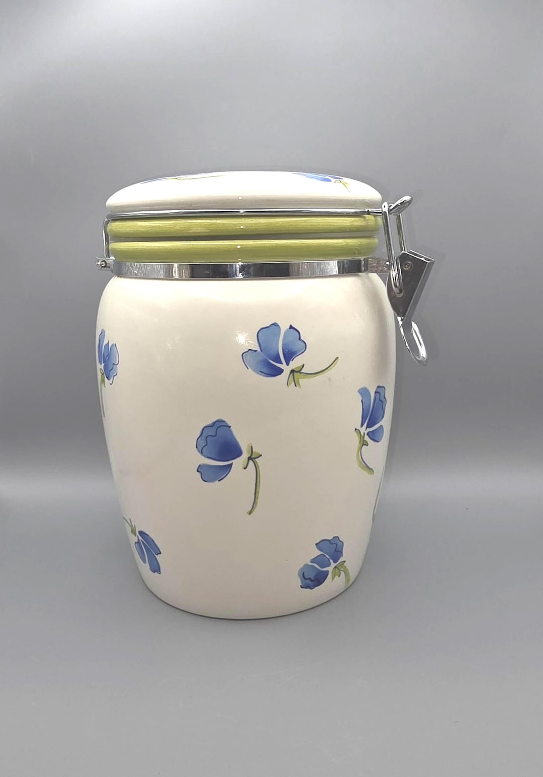 Inspirado Stonelite Hand-painted Floral Ceramic Jar, Blue Flower ...