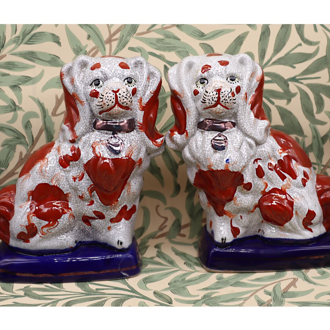 Kitsch Vintage Staffordshire Style Dog Wally Dogs Mantle Figurines ...