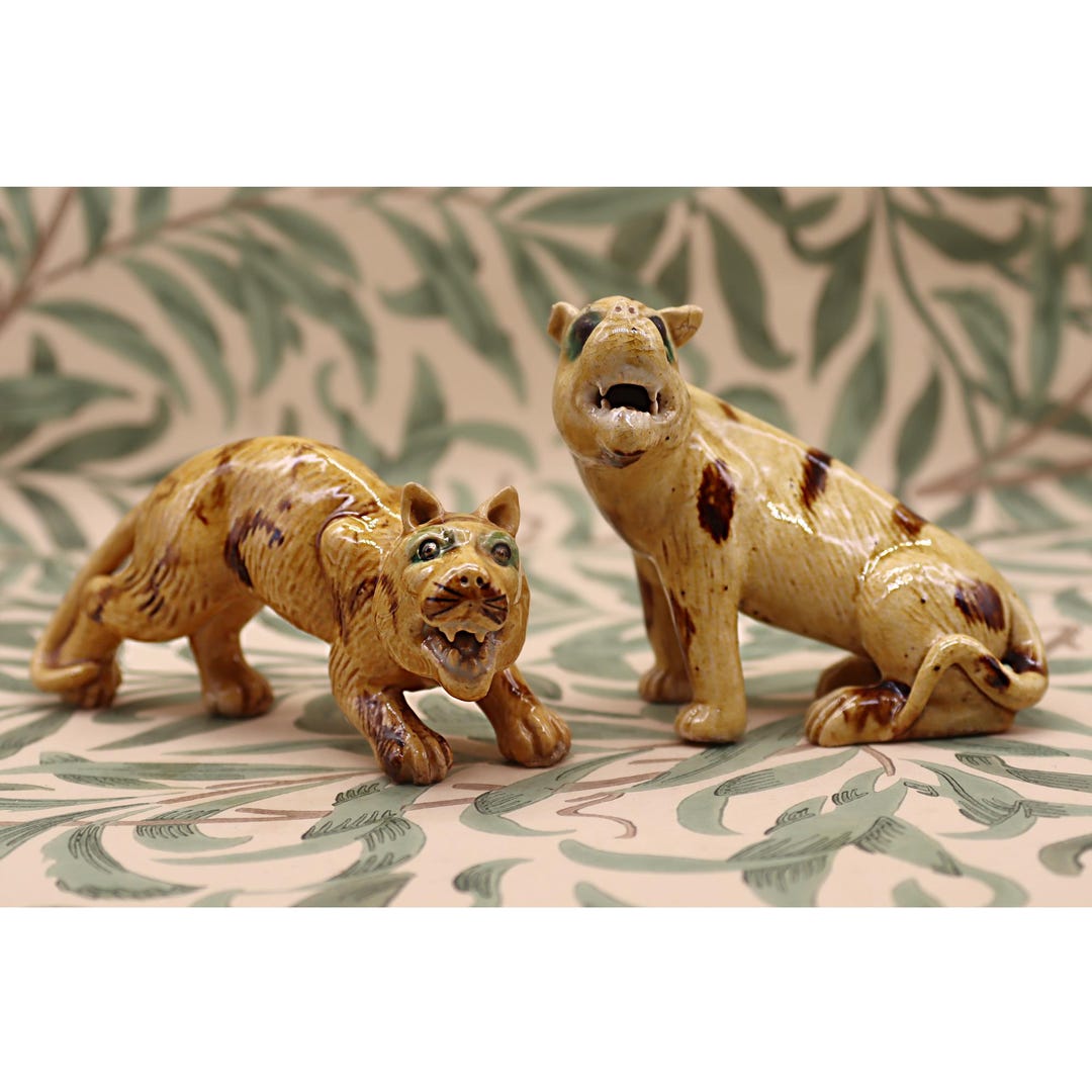 Vintage Hand Painted Ceramic Tigers 19th C Lions Kitsch Pair - Etsy