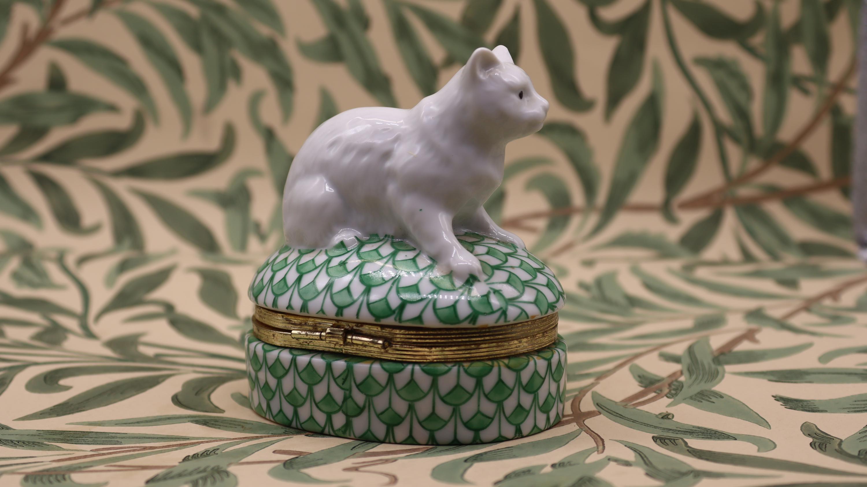 Kitsch Cat White Green Colourway Ceramic Hinged Trinket Box Gift - Etsy