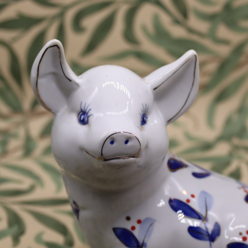 Vintage Blue and White Porcelain Pig Figurine Kitsch - Etsy