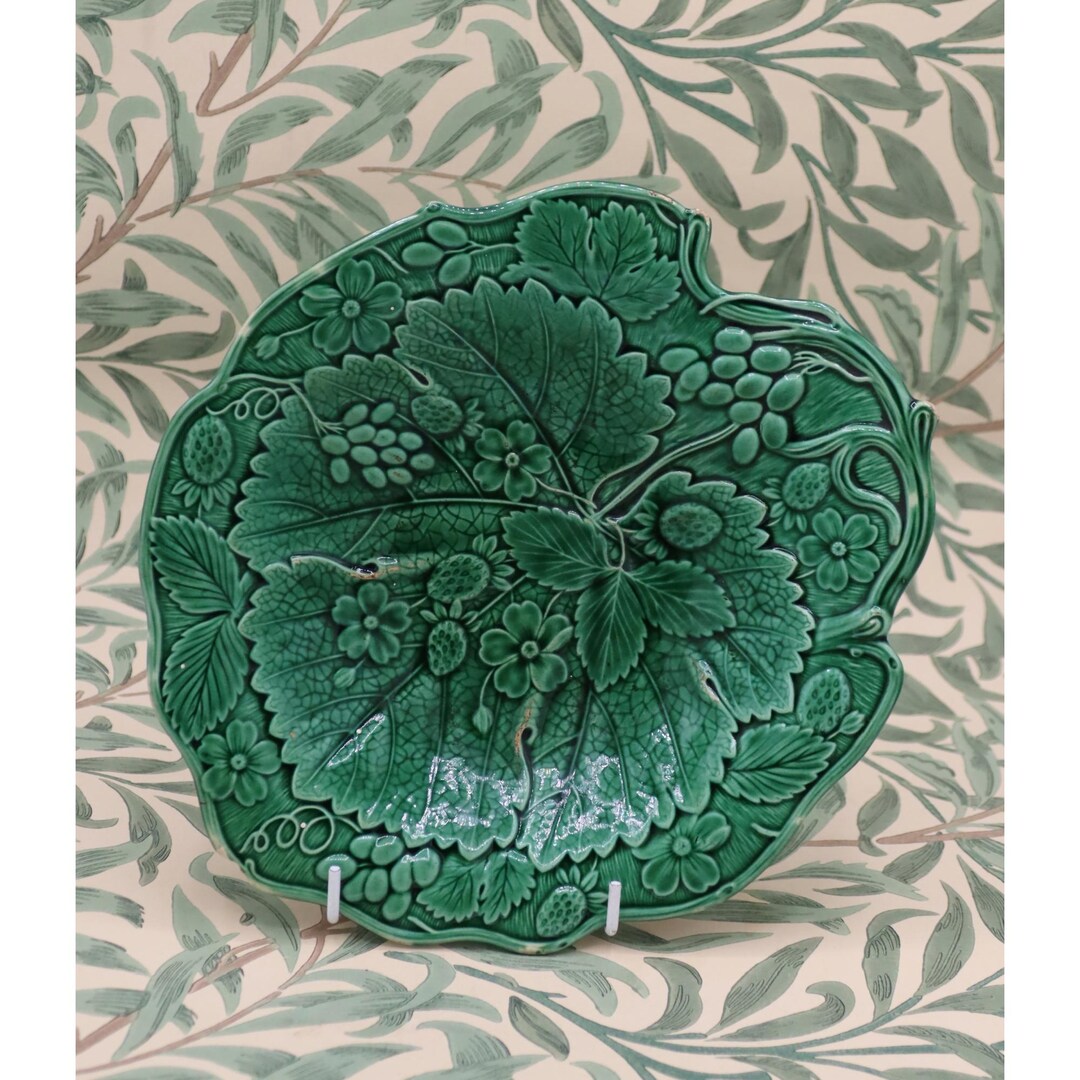 Antique English Majolica 19th C. Dark Green Leaf Large Plate 10" Thomas ...