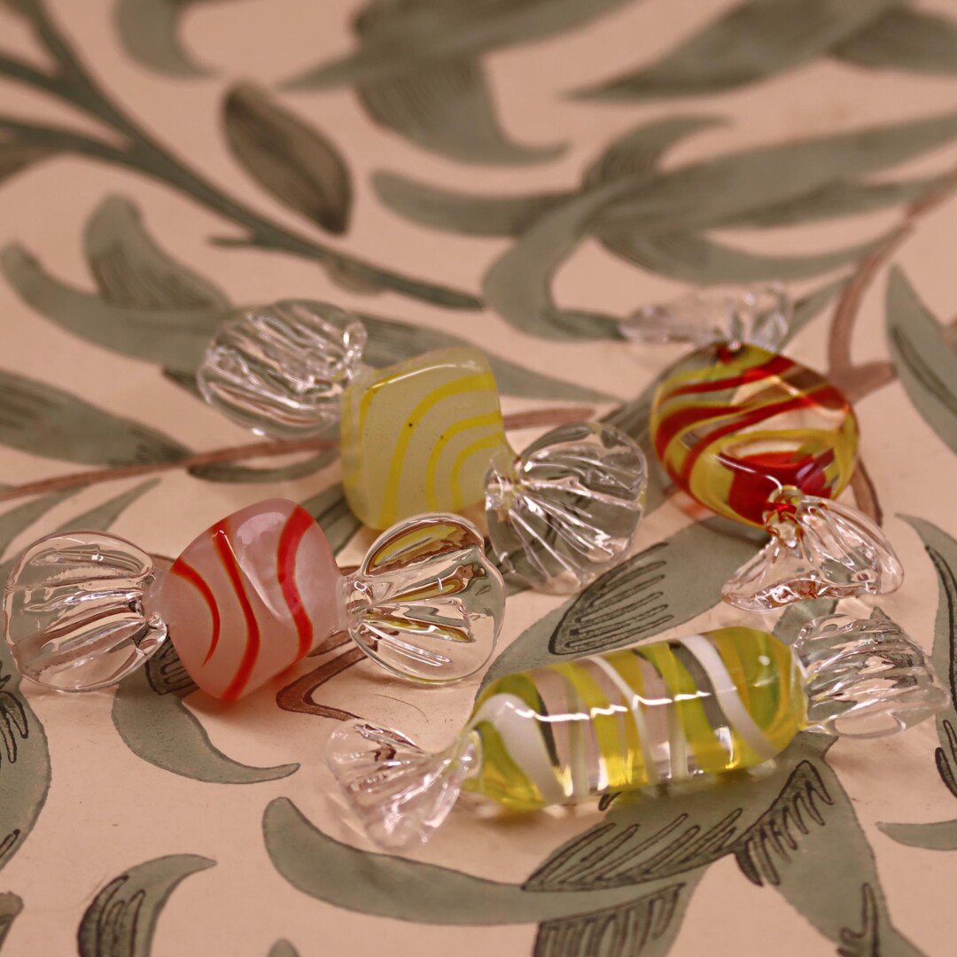 Mid Century Vintage Murano Glass Candy Sweeties Sweets Kitsch Decor X4 Yellow Red Stripe - Etsy