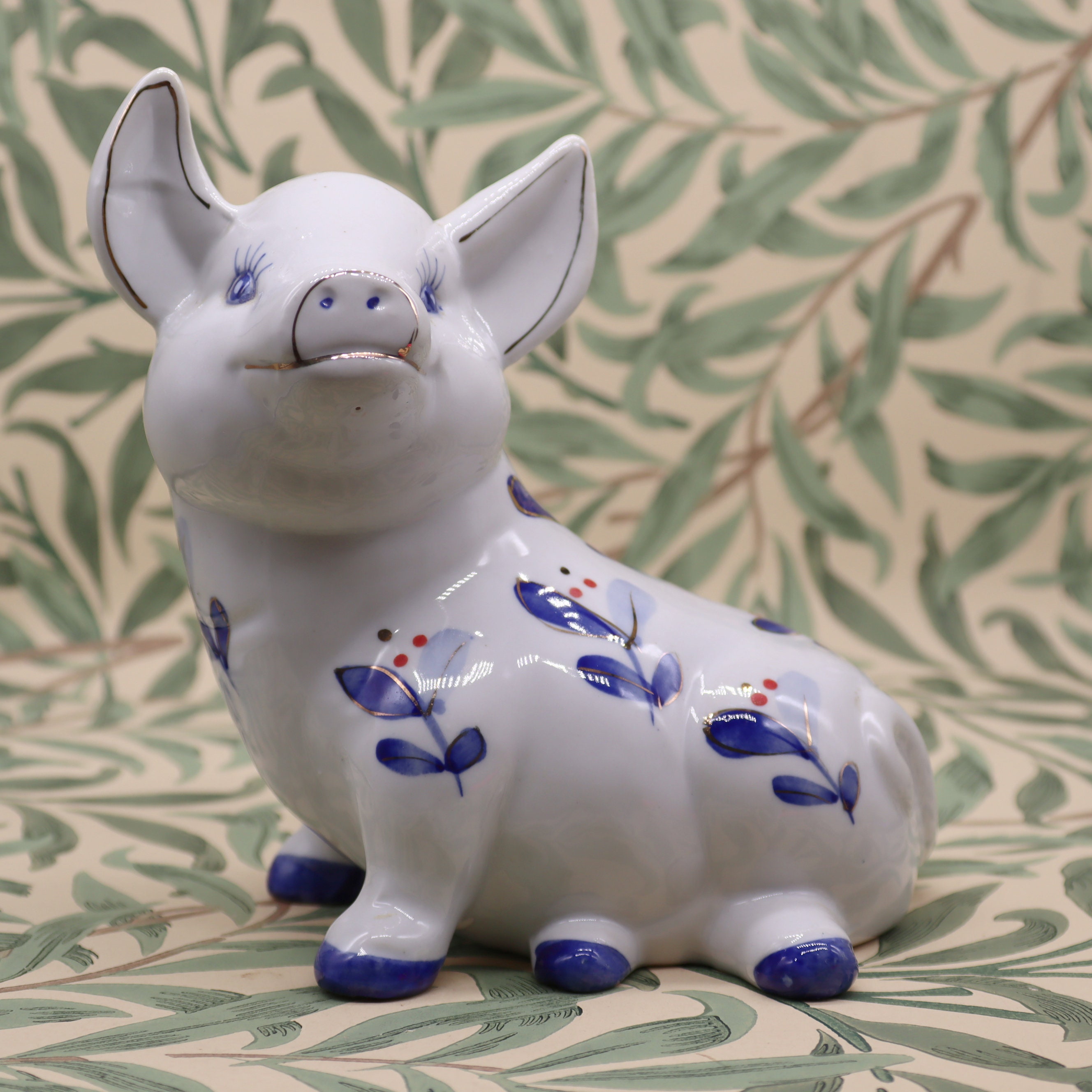 Vintage Blue and White Porcelain Pig Figurine Kitsch - Etsy