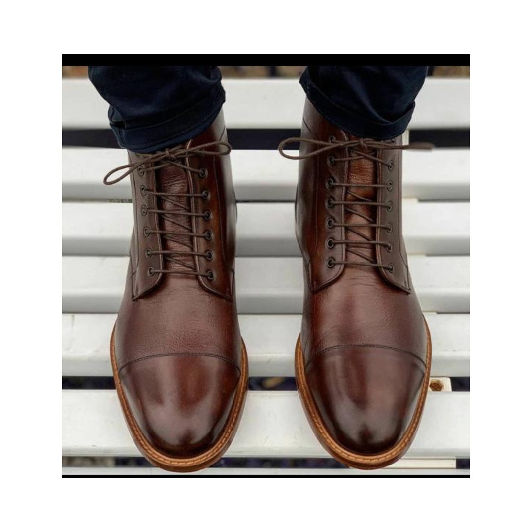 New Men's Brown Leather Cap Tow Lace up Chelsea Boot Make - Etsy