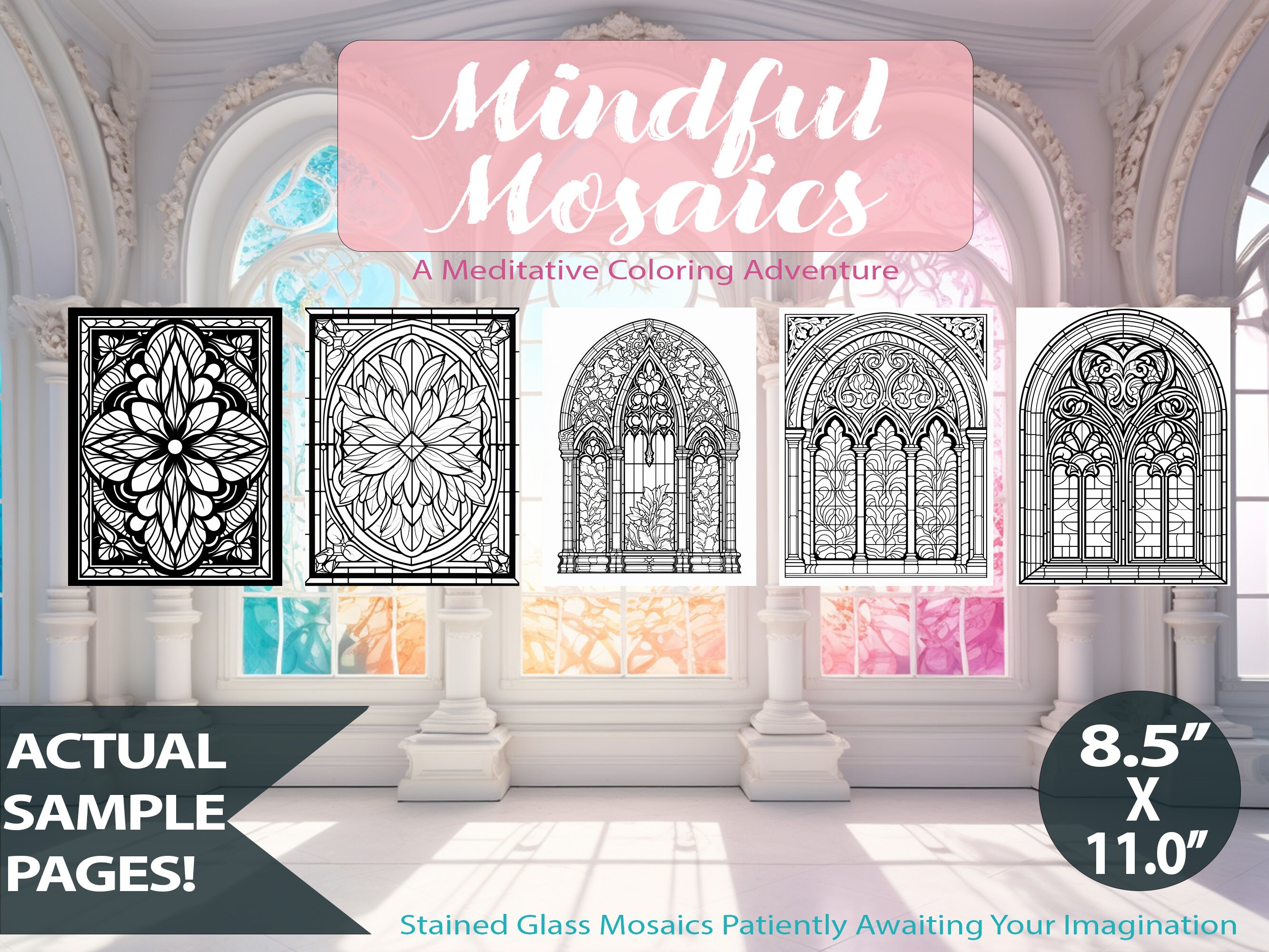 Mindful Mosaics - 50 Mosaic Stained Glass Coloring Pages for Children ...