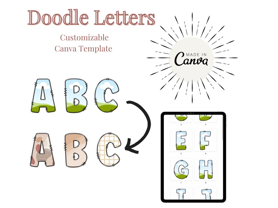 Fill Your Own Doodle Letters on CANVA. Drag and Drop Alphaset Alphabet ...