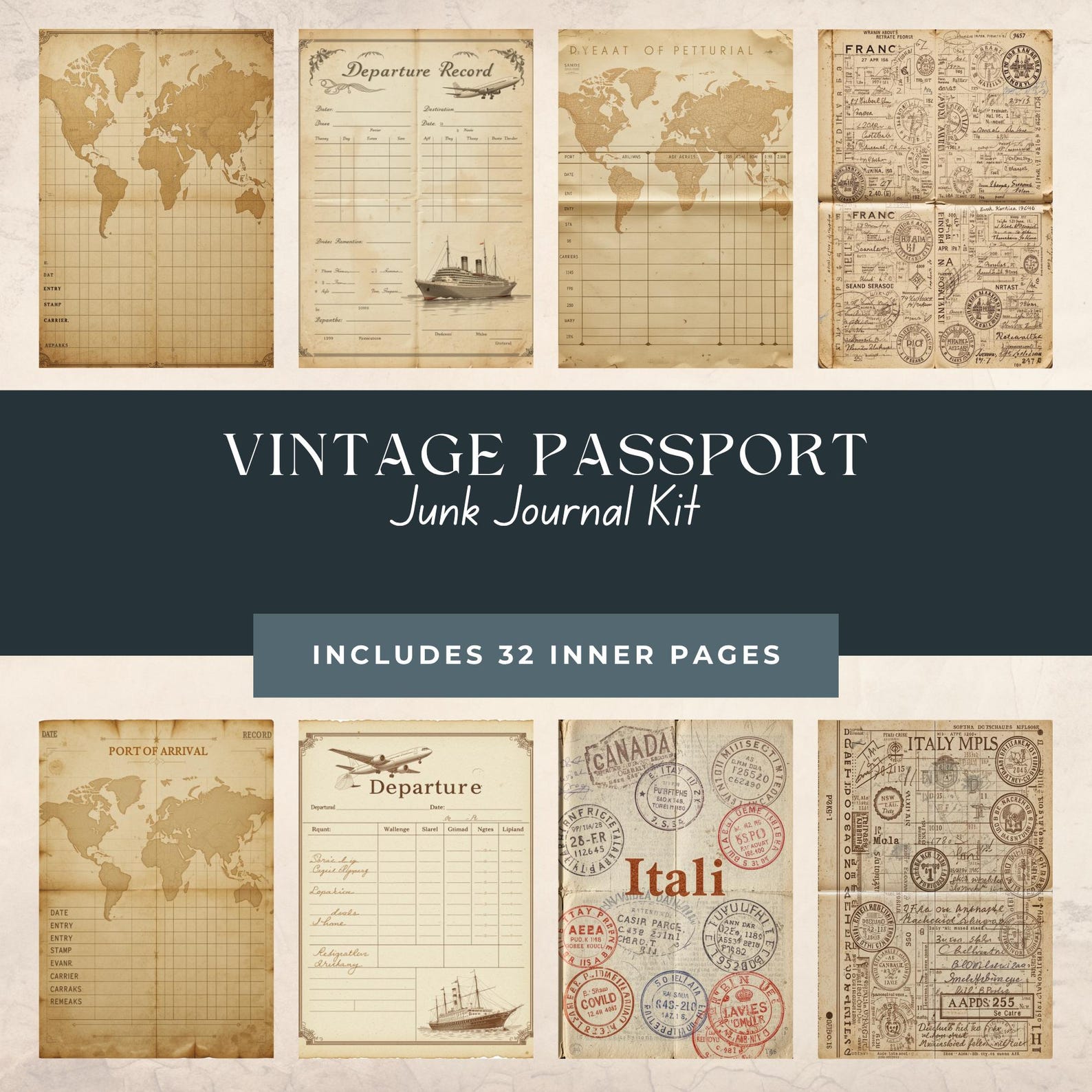 Vintage Passport Junk Journal Kit – Printable Travel Ephemera (PDF) - Etsy