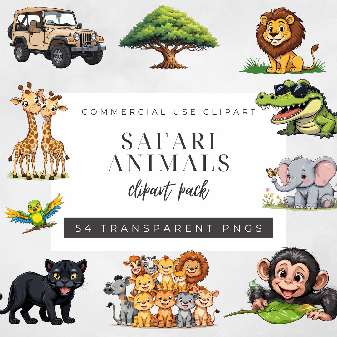 Safari Animal Clipart – Jungle PNG Graphics for Scrapbooking, Digital ...