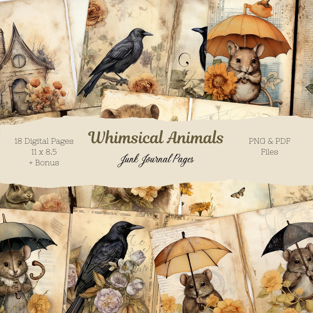 Whimsical Animal Journal Pages – Vintage Creatures, Scrapbook ...