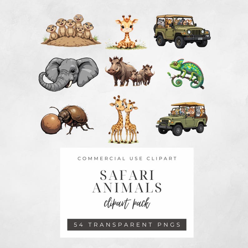 Safari Animal Clipart – Jungle PNG Graphics for Scrapbooking, Digital ...
