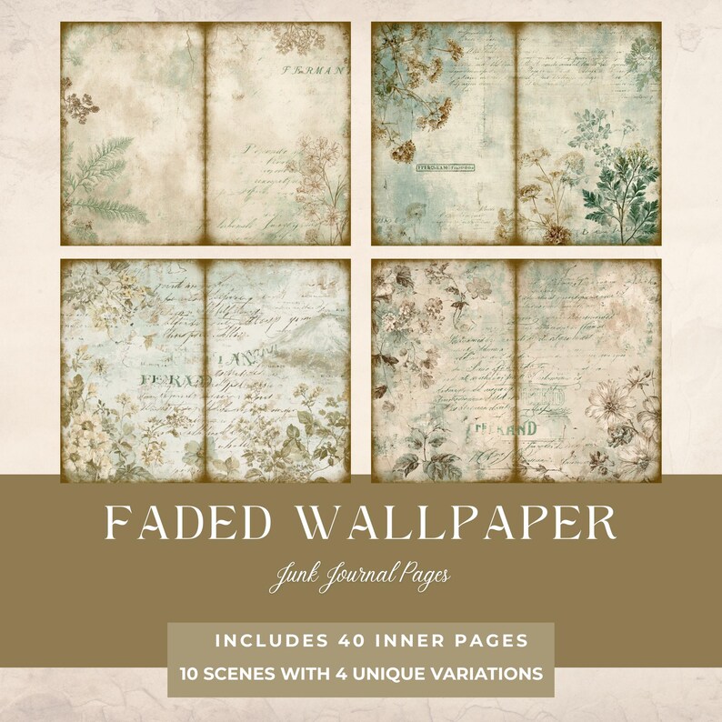 Faded Wallpaper Junk Journal Pages | Vintage Grunge Printable Paper ...