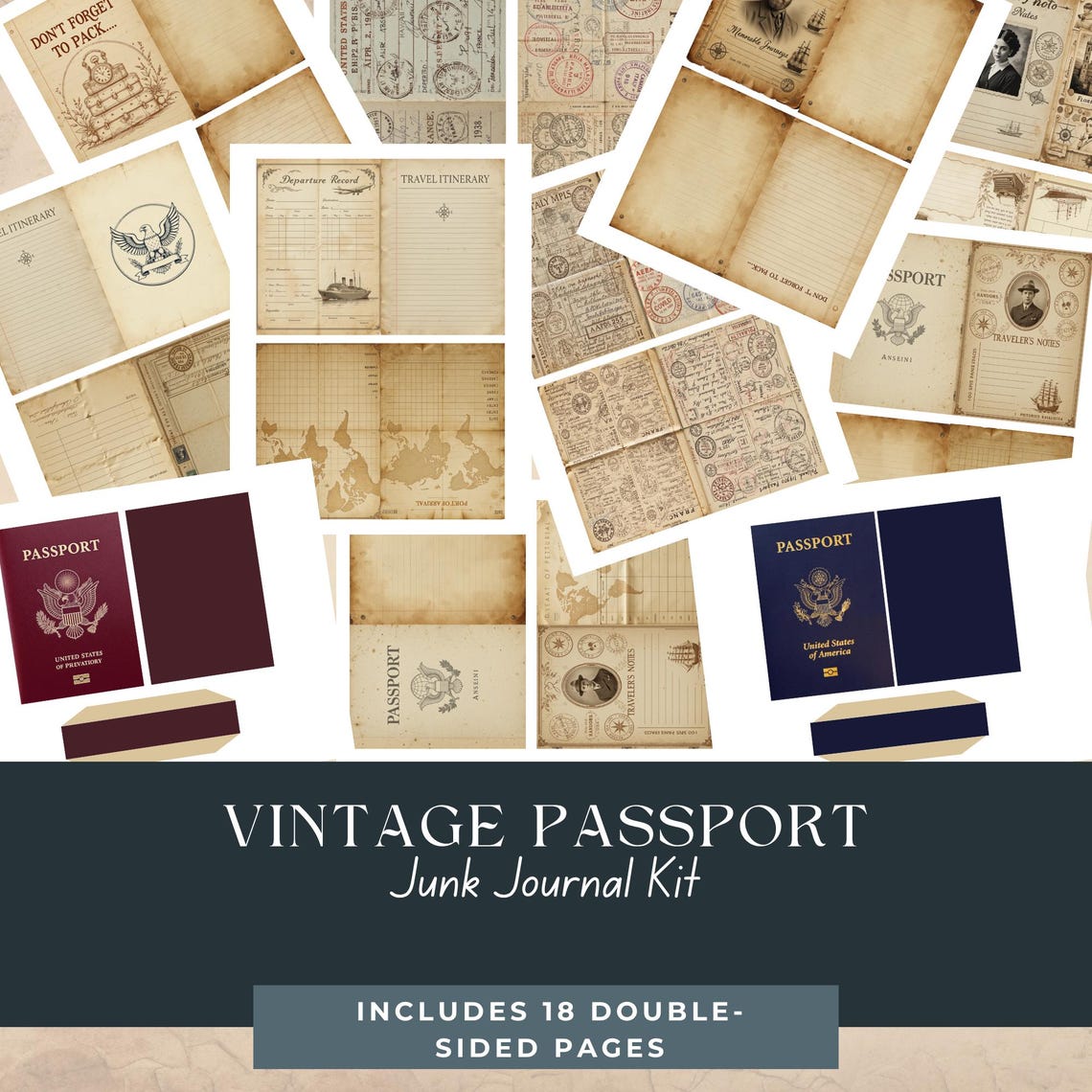 Vintage Passport Junk Journal Kit – Printable Travel Ephemera (PDF) - Etsy