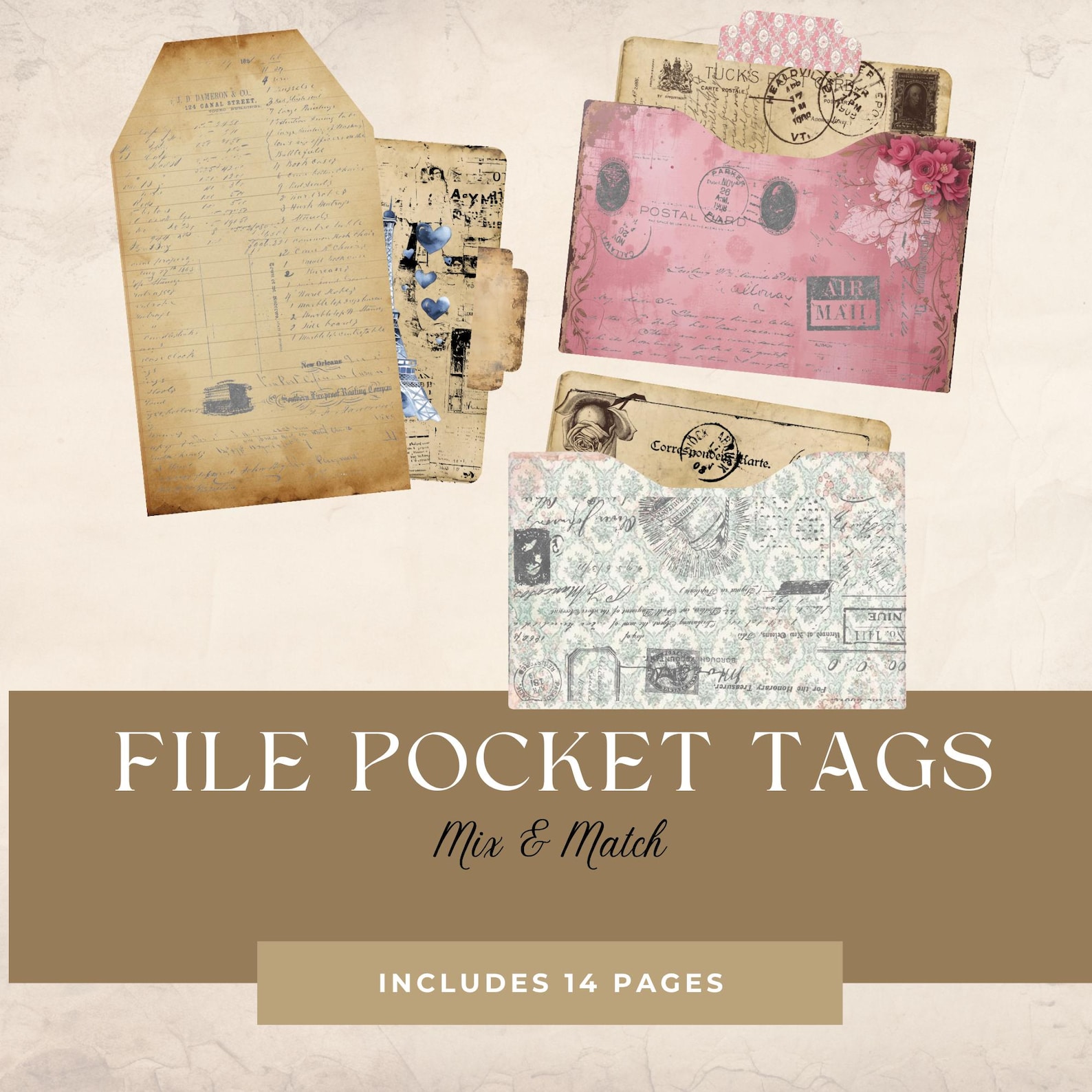 File Pocket Tags Printable – 12 Coordinated Pockets & Cards for Junk ...