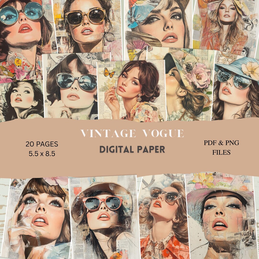 Vintage Vogue Junk Journal Pages | 1970s Fashion Collage Papers | Retro ...