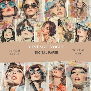 Vintage Vogue Junk Journal Pages | 1970s Fashion Collage Papers | Retro ...