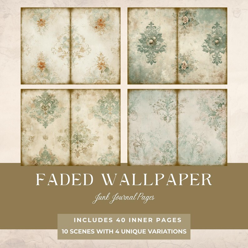 Faded Wallpaper Junk Journal Pages | Vintage Grunge Printable Paper ...
