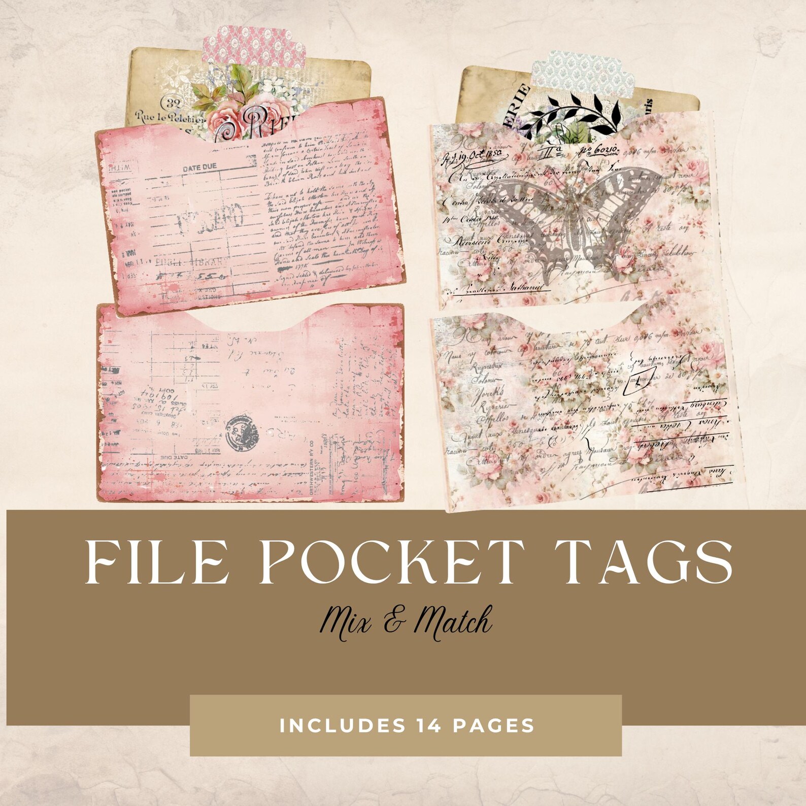 File Pocket Tags Printable – 12 Coordinated Pockets & Cards for Junk ...