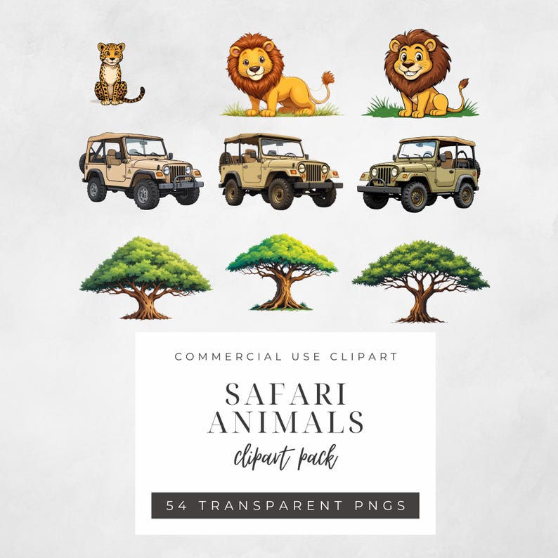 Safari Animal Clipart – Jungle PNG Graphics for Scrapbooking, Digital ...