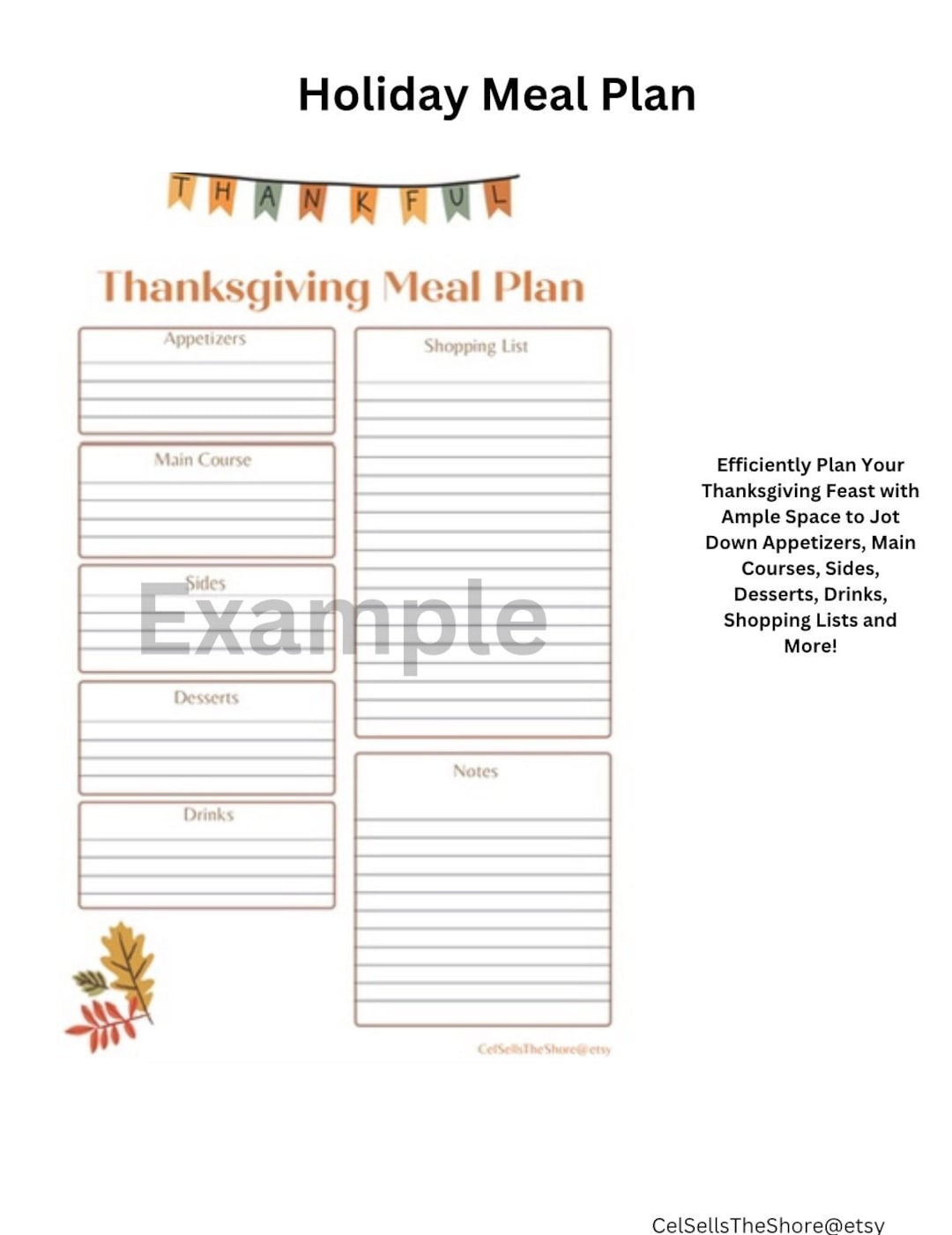 Thanksgiving Meal Plan - Etsy