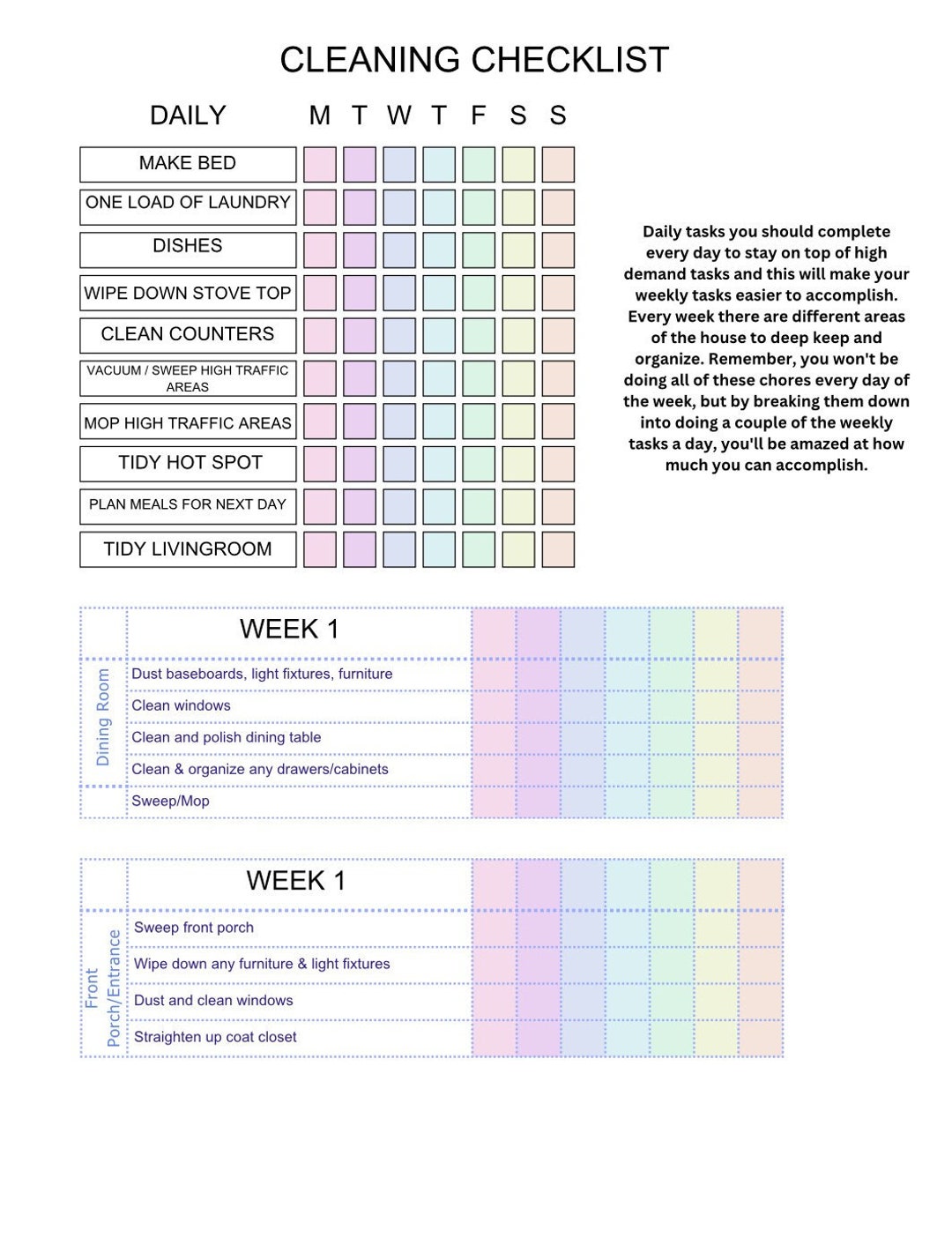 5 Week Cleaning Schedule & Checklist - Etsy