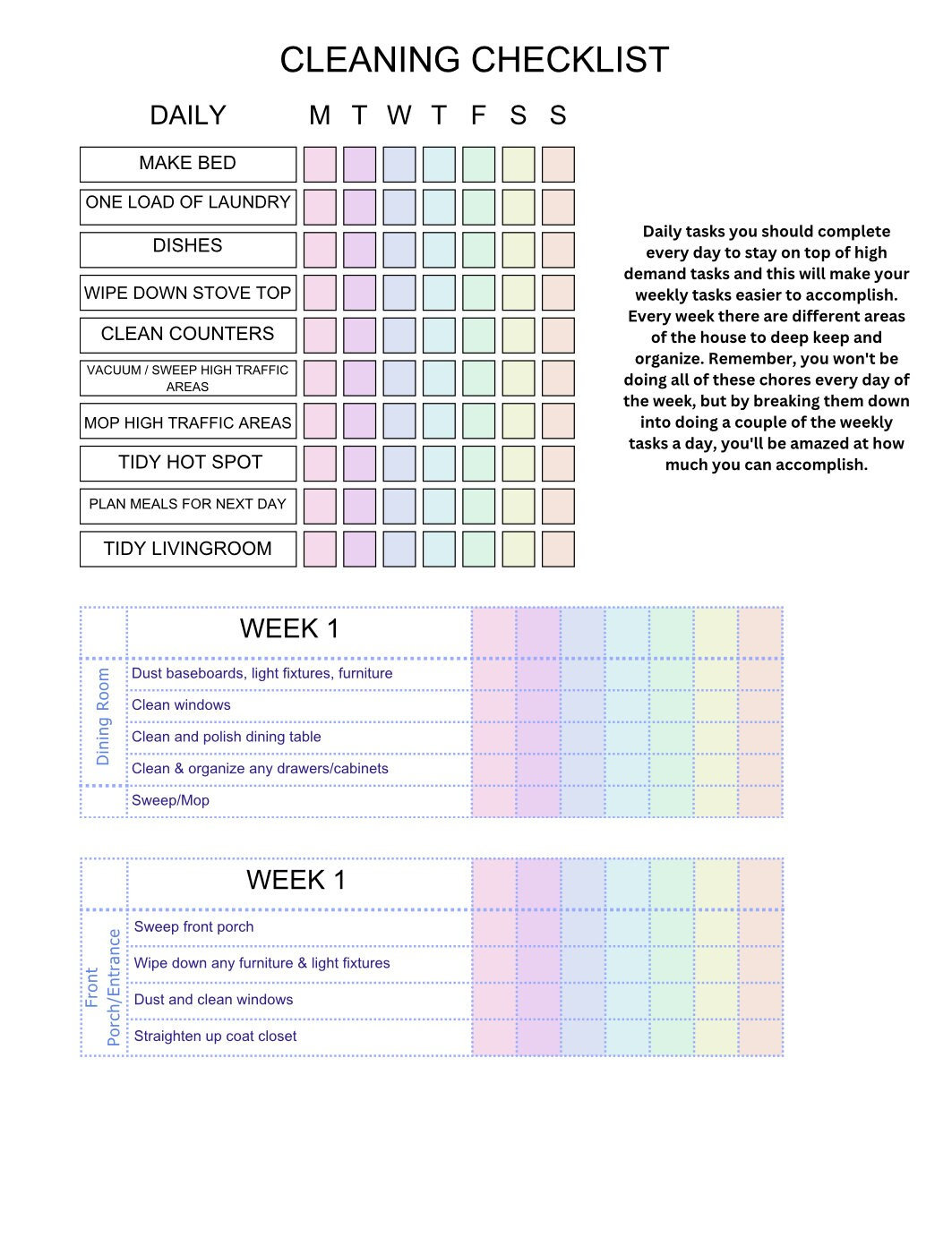 5 Week Cleaning Schedule & Checklist - Etsy