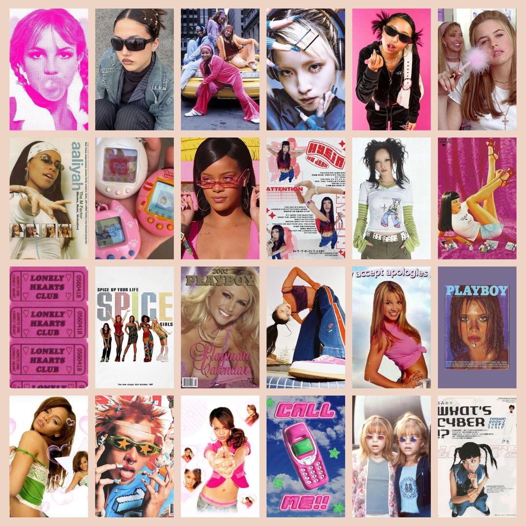Y2K Aesthetic Wall Collage Kit, Pink 2000s Pop, Teen Dorm Decor ...