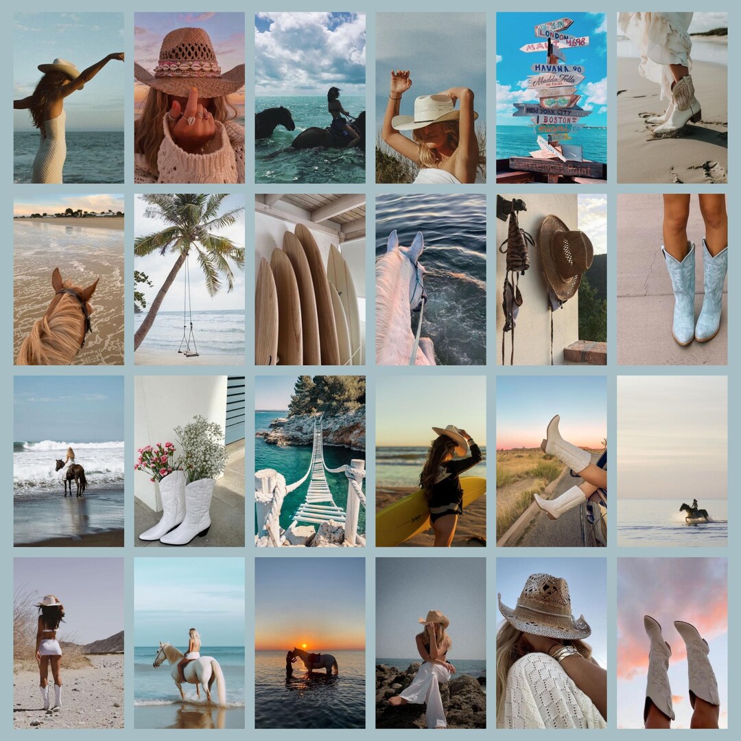 Coastal Cowgirl Collage Kit: Blue & Pink Preppy Western Prints (digital ...