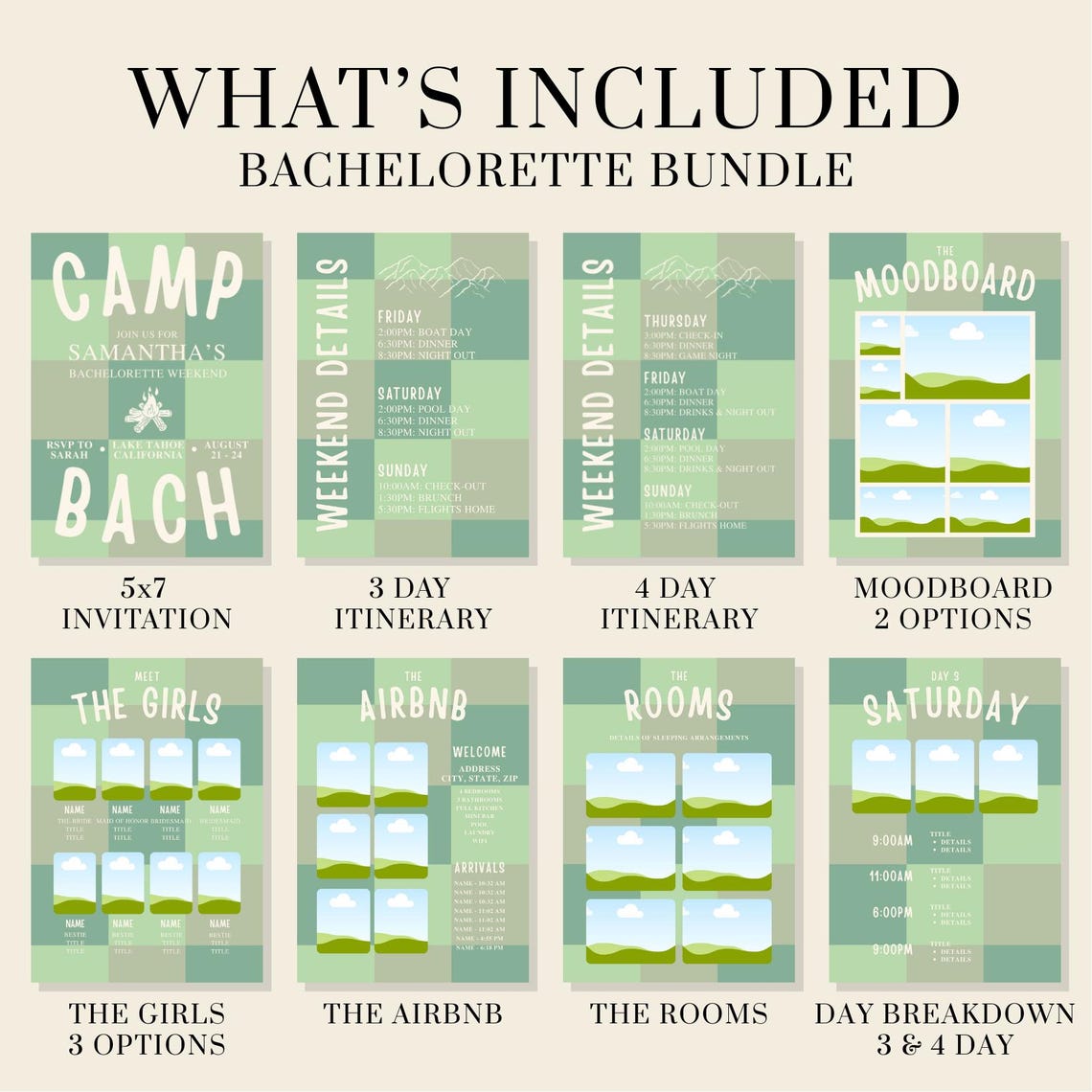 Cozy Camp Bach Bachelorette Itinerary - Easy Editable Canva Template ...