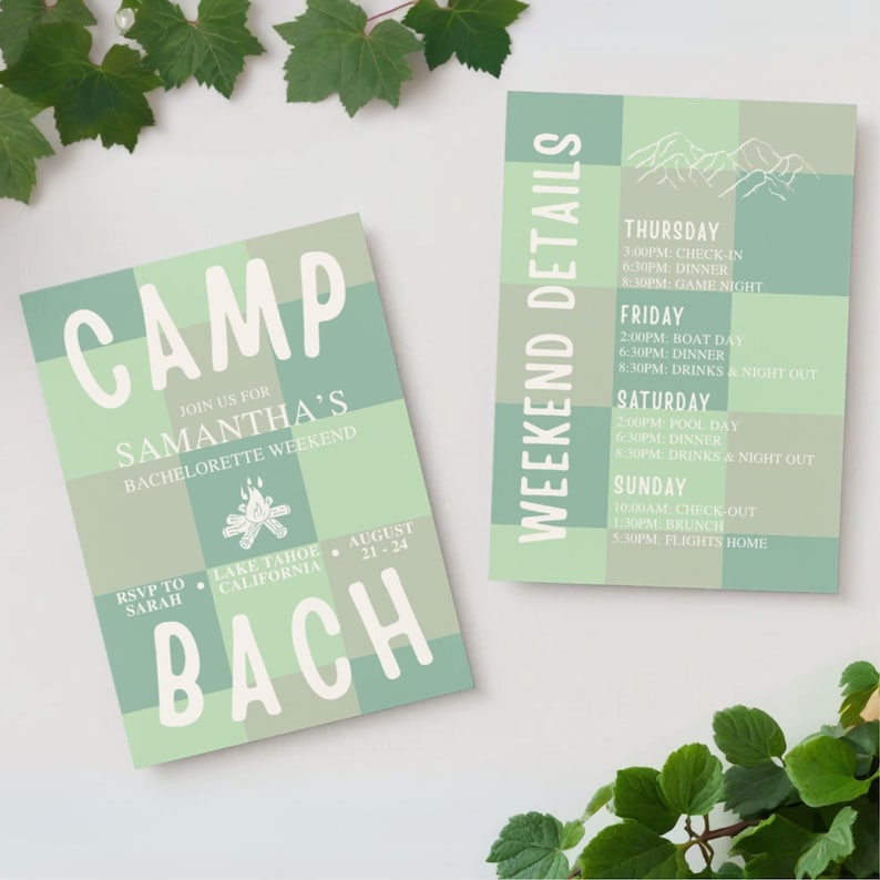 Cozy Camp Bach Bachelorette Itinerary - Easy Editable Canva Template ...