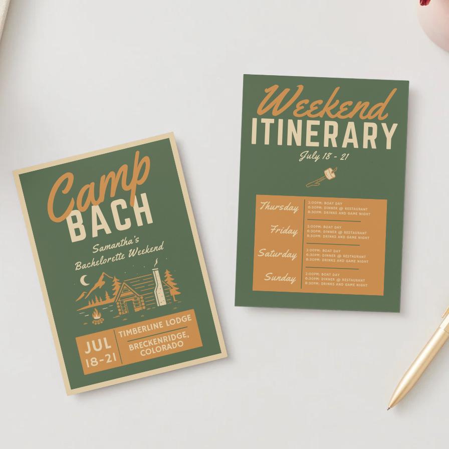 Camp Bach Bachelorette Itinerary - Easy Editable Canva Template - Cabin ...